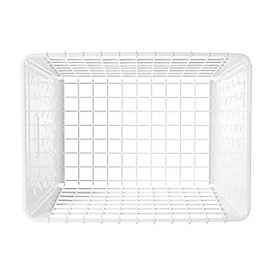 Spectrum Diversified Macklin, Stamped Steel & Wire Basket for Closet & Cubby Storage Vintage-Inspired Design with Customizable Label Plate, Medium, White