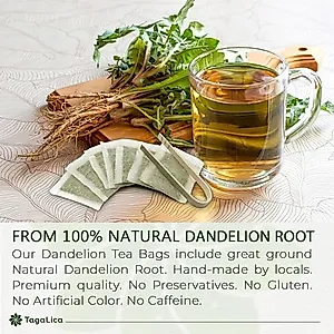 Premium 135 Dandelion Root Tea Bags, 100% Natural & Pure from Dandelion Root, Eco-Conscious Tea Bags, Dandelion Tea, Dandelion Root Herbal Tea. Dandelion Root Tea. No Sugar, No Caffeine, No Gluten, Vegan