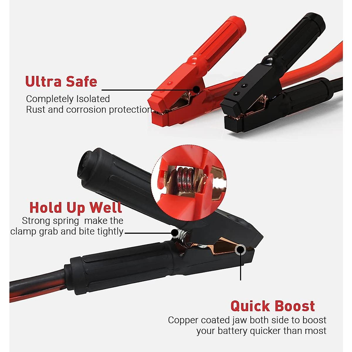 AUTOGEN Jumper Cables Heavy Duty 30 Feet,0 Gauge Jumper Cables 1000AMP Automotive Jumper Cables Kit for Car,SUV, and Trucks with Professional Clamps and Carrying Bag