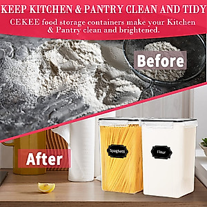 CEKEE Extra Large Food Storage Containers with Lids-6.5L |220 OZ| 2PCS Large Airtight Plastic Food Canisters for Flour, Sugar, Rice, Cereal & Pasta, Bulk Food Storage for Kitchen Pantry Organization