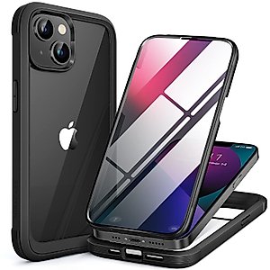 Miracase Compatible with iPhone 13 case 6.1 inch, 2021 Upgrade Full-Body Glass Clear Case Bumper Case with Built-in 9H Tempered Glass Screen Protector for iPhone 13,Black