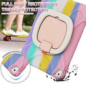 BATYUE Case for iPad 6th Generation 9.7 inch 2018, iPad 5th Gen 2017, iPad Air 2/ iPad Pro 9.7'',Shockproof Protective Cover with Pencil Holder &Rotating Bracket &Shoulder Strap (Colourful Pink)