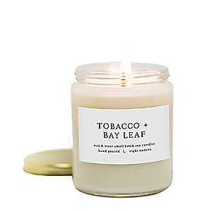 Wax & Wane Tobacco + Bay Leaf Modern Candle- 8 Oz Scented Candle For Men And Women For Home, Bedroom, Bathroom - 40+ Hours Long Lasting Scented Candles Hand Made In The USA From 100% Natural Soy Wax