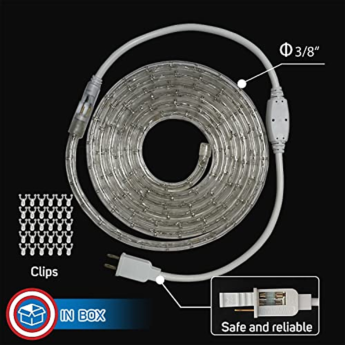 Russell Decor LED Rope Lights Festival Holiday Party Seasonal Christmas Decoration 30ft - 200ft Customized Available (Warm White, 20)