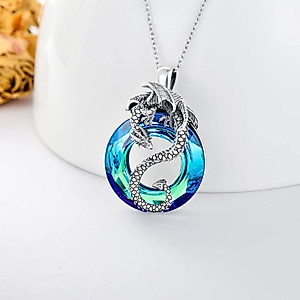 Plesitep Dragon Necklace Sterling Silver Wyvern Necklace with Crystal Jewelry Gift for Women