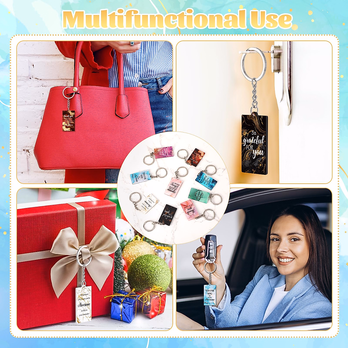 9pcs Appreciation Gift Keychains Acrylic Thank You Key chains Christmas Graduation Party Thanksgiving Gift Inspirational Keyrings Appreciation Gifts for Employee Staff Coworkers Teacher Doctor Nurses