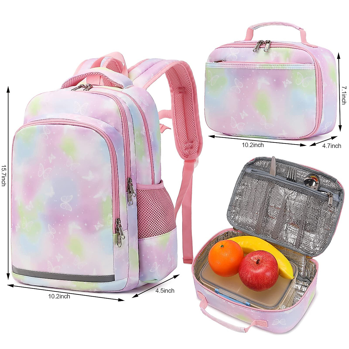 Backpack For Girls,Kids Butterfly Backpack Preschool Book Bag Kindergarten Bookbag With Lunchbox Cute School Bag