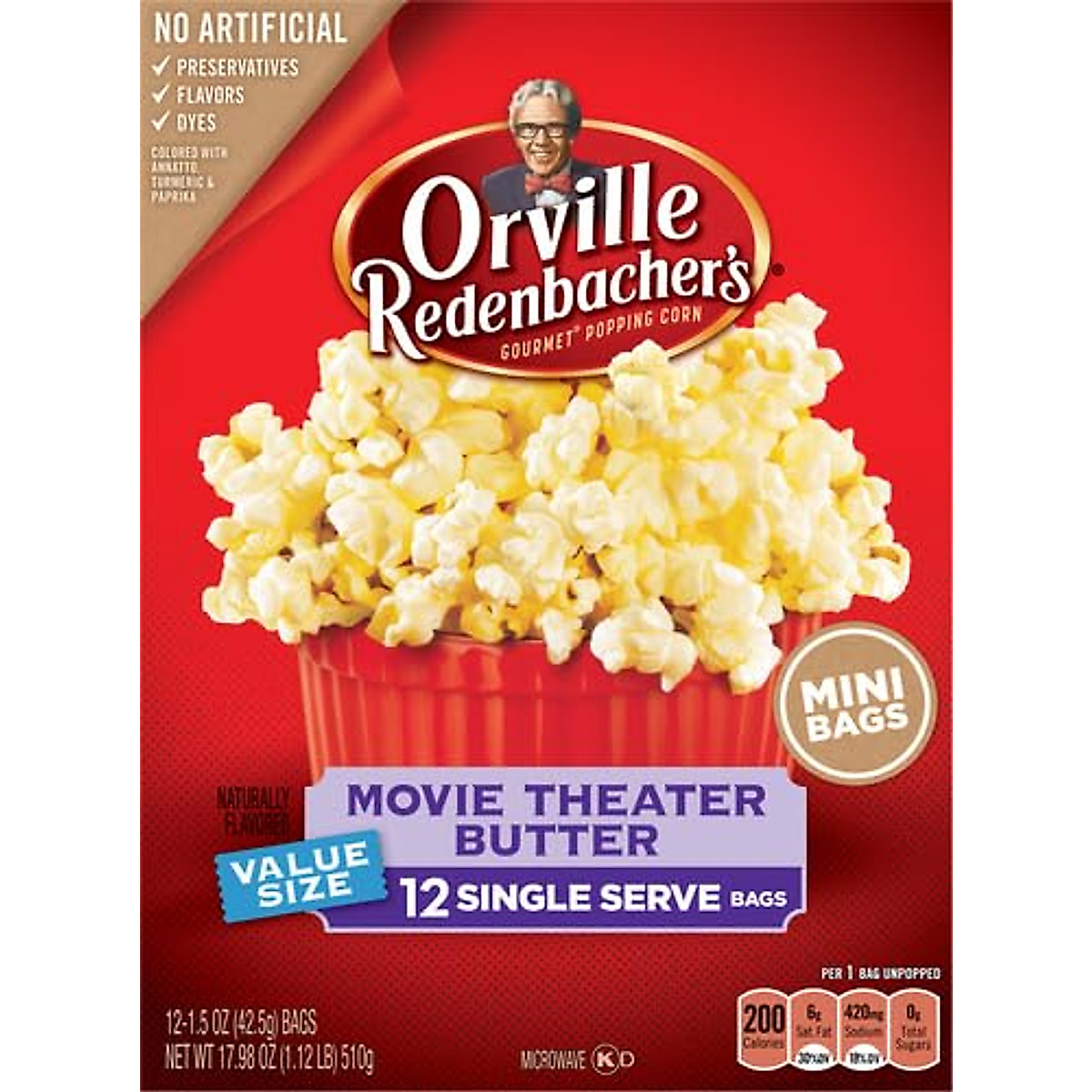 Orville Redenbachers Gourmet Popcorn Movie Theater Butter 12 Ct. Mini (Pack of 2)