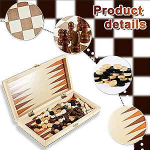 3-in-1 Wooden Chess Set Folding Chess Board Game Set Chess and Checkers Backgammon Portable Folding Travel Tabletop Game Travel Chess Set Board Games for Adults Teens