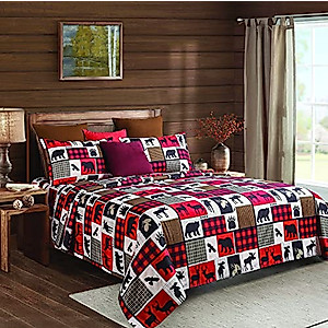 4-Piece Queen-Size Bed Sheet Set - Lodge Life - Lodge Themed Bedding by Virah Bellah - Red, Black
