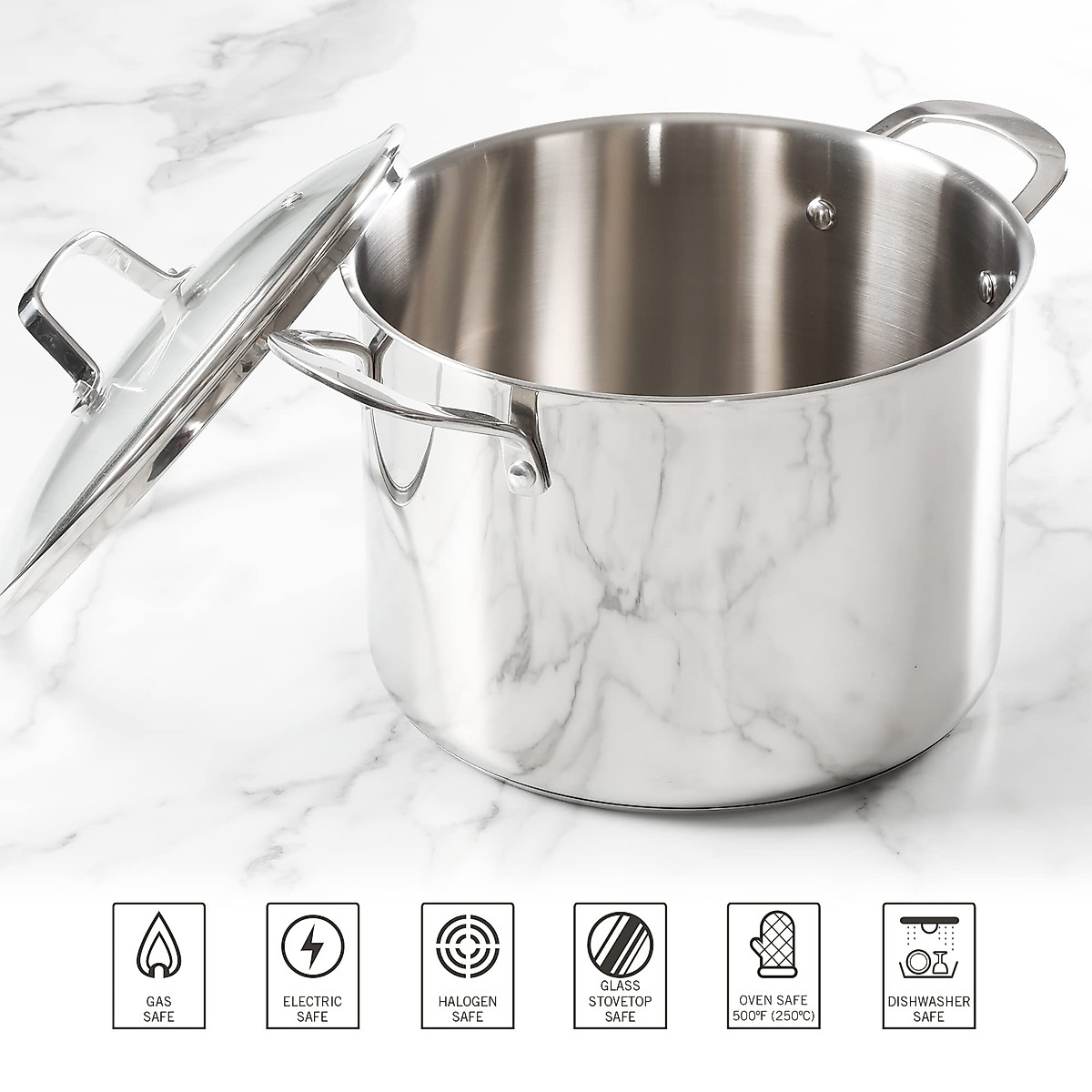 Martha Stewart Castelle 8-Quart 18/8 Stainless Steel Induction Safe Stock Pot w/Lid