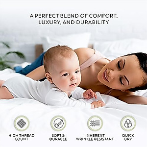 SUPREME ELEGANCE 600 Thread Count Cotton Rich White Snow King Size Sheets Set, Ultra Soft & Silky, Sateen Deep Pocket Sheets King - White (1 Flat, 1 Fitted Sheet & 2 Pillowcases)