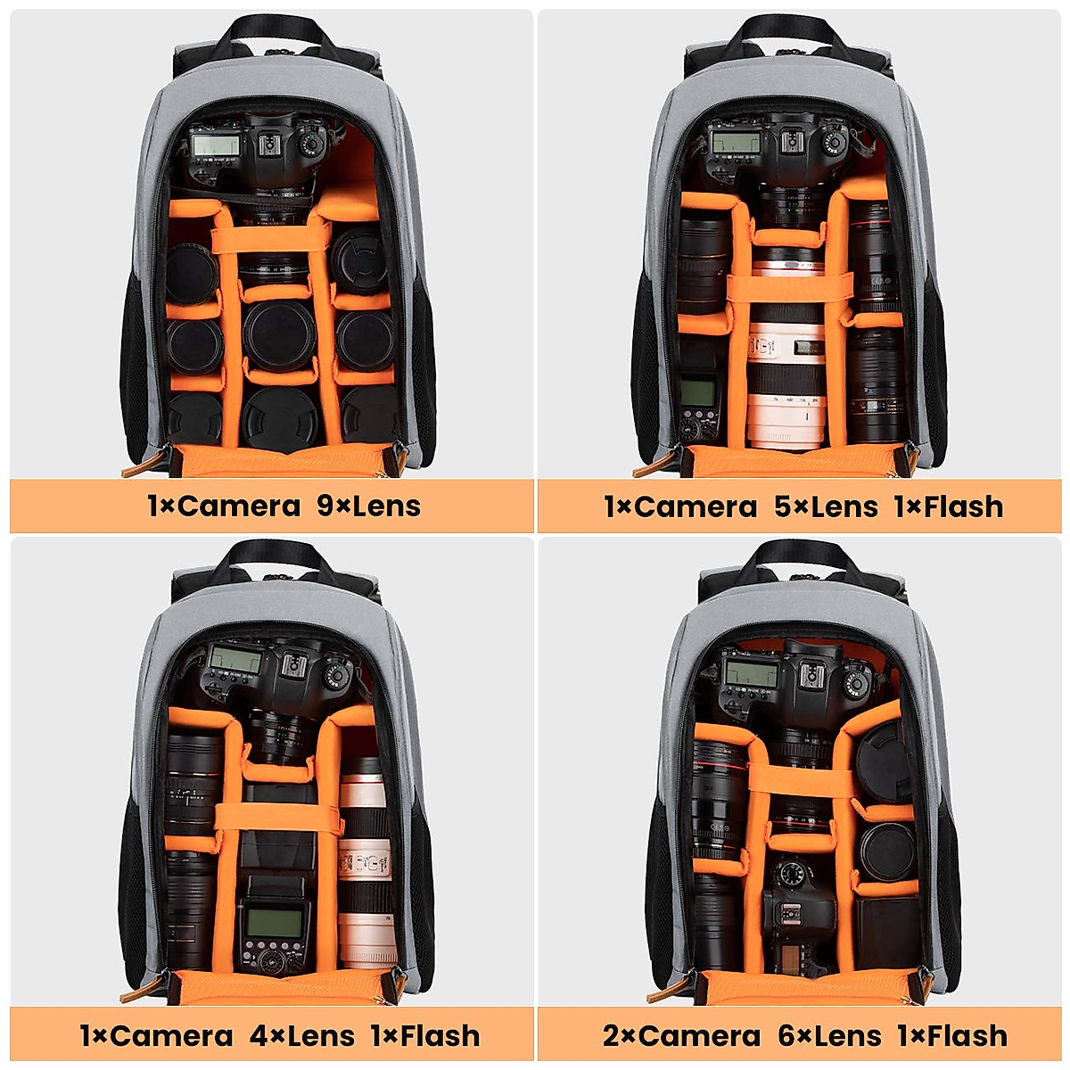 TARION Camera Backpack Waterproof Camera Bag Large Capacity Camera Case with 15 Inch Laptop Compartment Rain Cover for Women Men Photographer Lens Tripod Grey TB-02