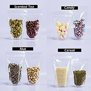 Kingrol 100 Ct 7 x 10.25 Inch Clear Stand Up Food Pouch Bags with Resealable Lock Seal Zipper, Heat Sealable Packaging Bags for Food Storage