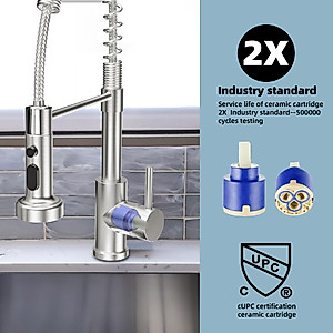 CABONG Kitchen Sink Faucet with Deck Plate, Kitchen Faucets with Pull Down Sprayer Stainless Steel Single Handle 1/3 Hole Commercial Industrial - Brushed Nicke