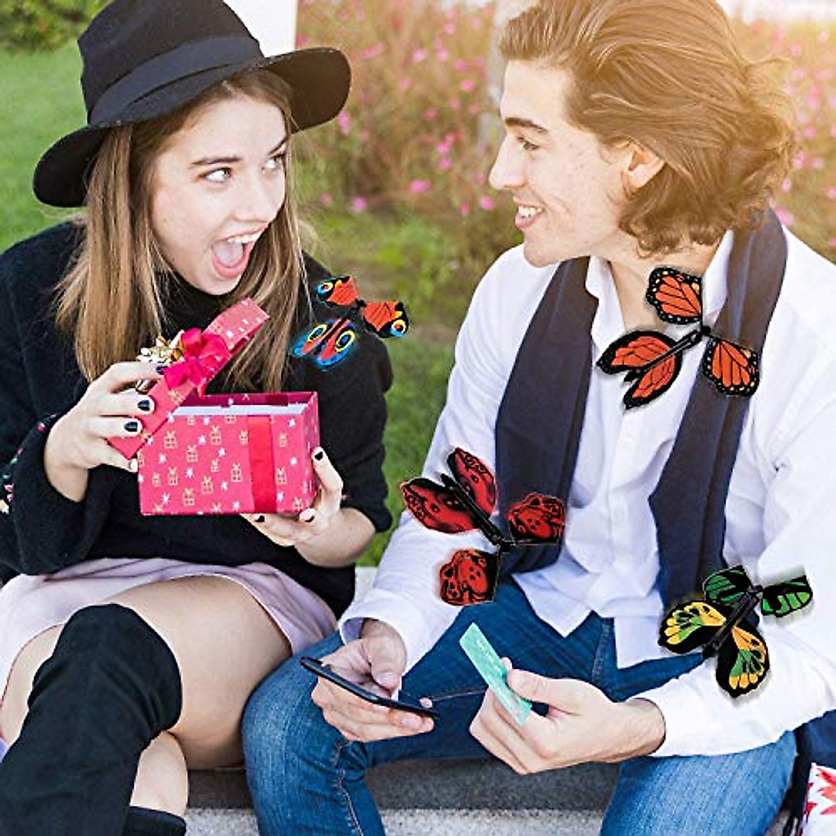 HLARTNET Magic Flying Butterfly Toy - Magic Wind Up Rubber Band Powered Flying Butterfly Surprise for Colorful Bookmark and Greeting Card Mother's Day Surprise Gift 6 Pcs