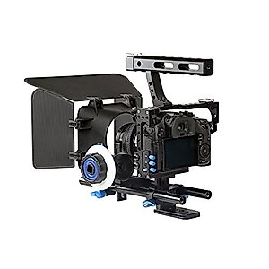 Professional DSLR Rig Camera Cage/Follow Focus/Matte Box Bundle for Sony A6000 A6300 A7 A7S A7SII A7R A7RII, Panasonic DMC-GH4 GH4 GH3, Canon M3 M5 M6, Nikon L340 etc