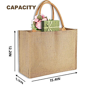 Ayearparty 12 Pack Large Burlap Tote Bags with Handles Bridesmaid Wedding Favors Women Gift Bags Welcome Jute Bag Bulk Blank Reusable Tote for DIY Beach Shopping Grocery 15.4 x 12.2 x 5.9 Inches