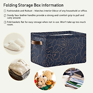 Copper-gold Gloss Outline Navy Dark Blue Rectangle Storage Basket Collapsible Storage Bin for Nursery Toys Books, Waterproof Baskets for Closet Shelves Bedroom Decor