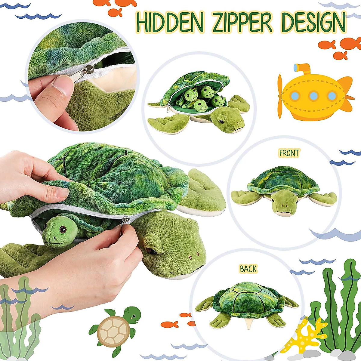 Aoriher 5 Pieces Plush Turtle Set 12 Inch Stuffed Sea Turtle Mom with 4 Little Plush Turtles Soft Plush Stuffed Animal Toys Tortoise Hugging for Birthday Party Favors Easter, Christmas (Cute Style)