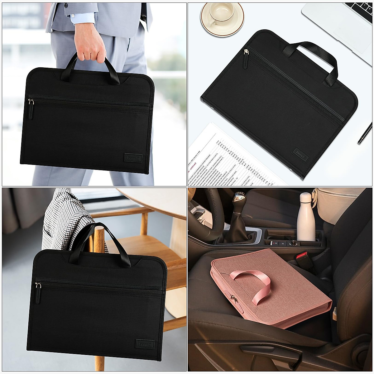 Sooez Heavy Duty Accordian File Organizer with Hidden Handle, 13 Pocket Expanding File Folder with Zipper & Labels, Portable Cloth Document Organizer Accordion File Keeper for Letter Size / A4 Paper