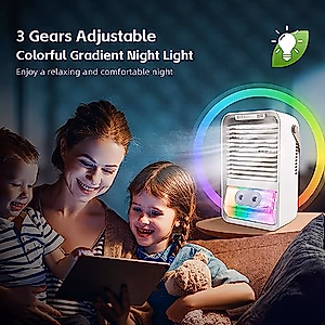 Portable Air Conditioner for Personal with 3 Wind Speeds,Mini Evaporative Air Cooler Fan,USB Air Personal Conditioner with 7 Colour LED Lights,Small Air Conditioner for Bedroom,Office and Outdoors