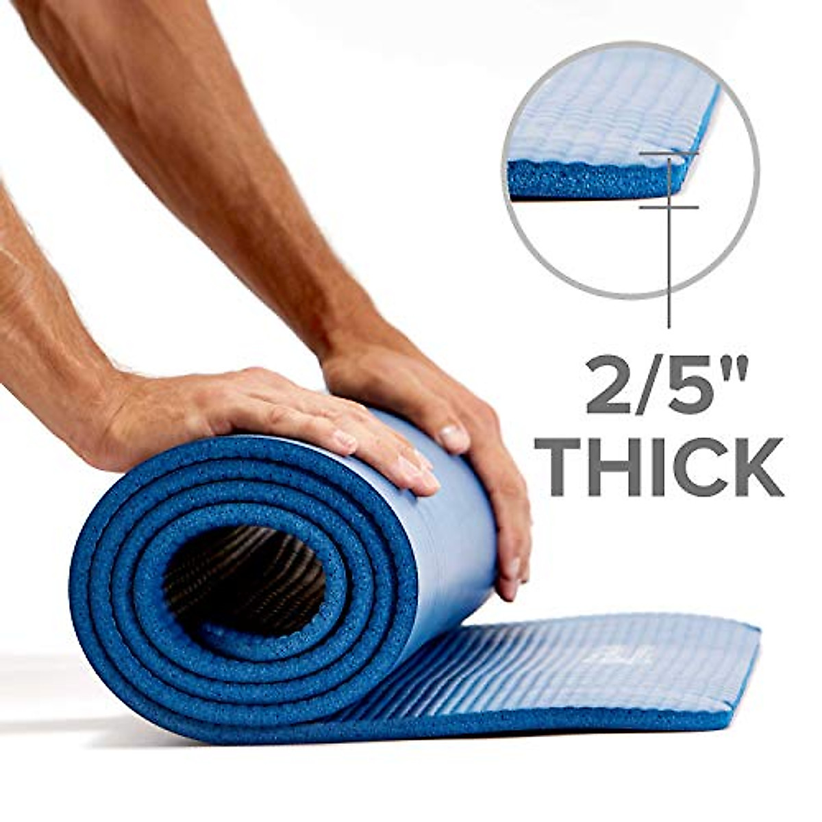 Gaiam Essentials Thick Yoga Mat Fitness & Exercise Mat With Easy-Cinch Carrier Strap, Teal, 72"L X 24"W X 2/5 Inch Thick