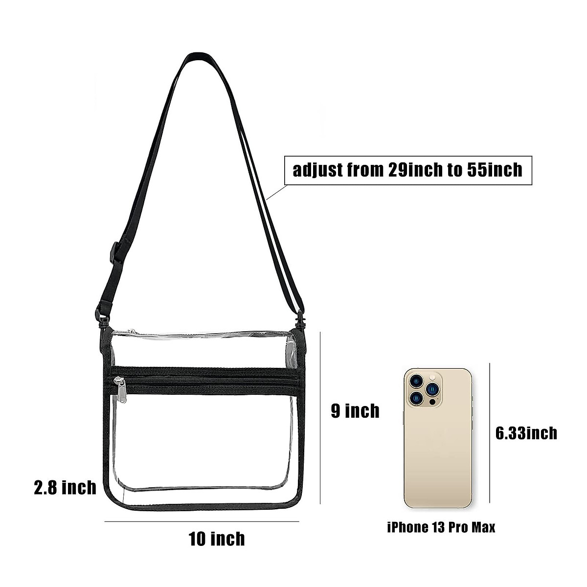Fibrdoo Clear Bag Stadium Approved, Clear Crossbody Purse Bag with Adjustable Strap for Women, Sports, Concerts and Festival