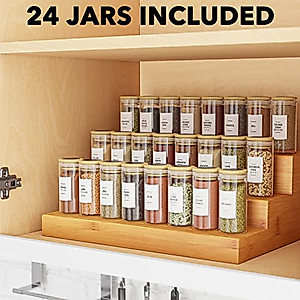 SpaceAid 24 Pcs Spice Jars with Bamboo Lids and Labels, Empty 4oz Glass Spice Bottles, Minimalist Farmhouse Spice Labels Stickers with Funnel, Seasoning Containers for Spice Rack, Cabinet and Drawer