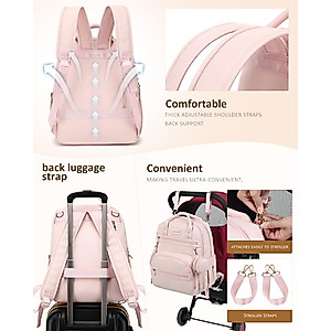 ROSEGIN Premium Vegan Leather Diaper Bag Backpack with Waterproof Changing Pad, Reinforced Zippers & Odor-Free, 20 Pockets Pro Organizer, Fits 15.6" Laptop, Stroller Straps, Baby Bag for Mom, Pink