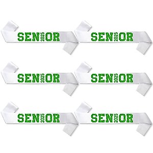 6Pcs White Senior 2025 Satin Sashes with Green Glitter Letters Senior 2025 Decorations - 2025 Graduation Celebrations Sashes - Senior Cheer Sash - Cheerleader Sash - Class Competition Sashes