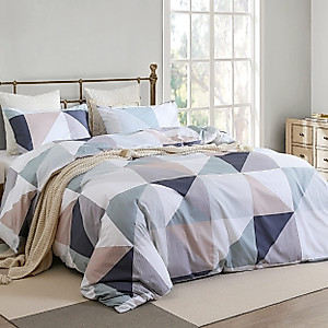 Alanzimo Cotton Duvet Cover Set King Size, 100% Natural Cotton Geometric Print Duvet Cover Soft Breathable 3 Piece Bedding Set for All Seasons(1 King Comforter Cover + 2 Pillowcases)