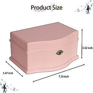 TIMLOG Girls Jewelry Box with Lock, 2 Ballerina Wooden Musical Small Jewelry Storage Organizer with Mirror for Girls, Pink