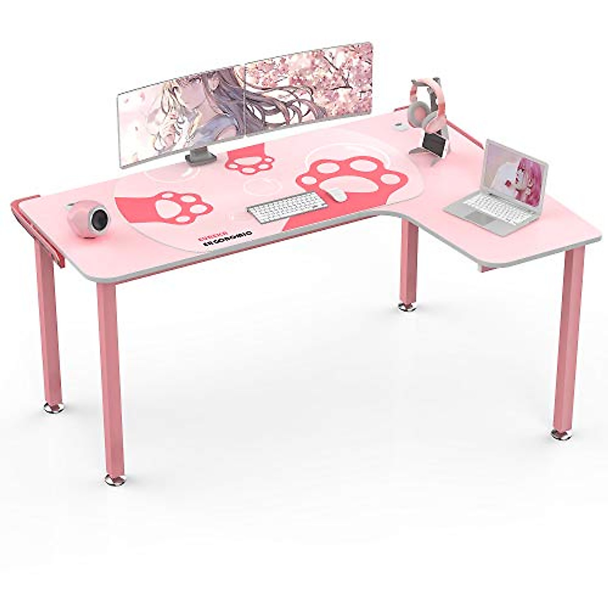 EUREKA ERGONOMIC Gaming Desk Pink,60 Inch Pink L Shaped Gaming Desk, Gaming Table Pink with Free Mouse Pad for Girls Home Office Wood & Metal Space-Saving,Easy to Assemble,Computer Desk Pink