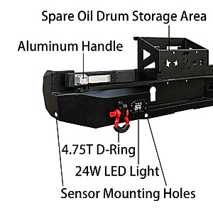 TIOYAR Textured Black Rear Bumper Compatible with Toyota 2016-2023 Tacoma 3rd w/Spare Tire Holder & Spare Fuel Drum Holder & 4 LED Lights & D-Ring+Sensor Mounting Holes