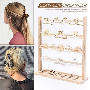 PABOBIT Claw Clip Organizer, Wooden Hair Clip Organizer Storage for Women Girls, Table Standing Claw Clip Holder Hair Clip Organizer (beige)