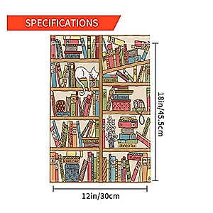 Moslion Book Garden Flag 12.5x18 Inch Cartoon Bookshelf with Cute Sleeping Cat Kitten in Library Yard Flag Burlap Banners Vertical Double Sided for Farm House Outside