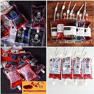 Halloween Blood Bags Party Supplies - 42PCS Blood Bags for Drinks 35 Reusable Blood Drink Pouches +7 Syringes Party Favors, Blood IV Bags for Vampire Zombie Costume Props Halloween Party Decorations