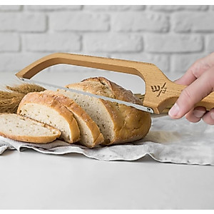 Nazmul Hassan LLC Wooden Bread Bow Slicer, Knife for Homemade Bread Stainless Steer 15.7-inch Bread Cutter Easy Grip Handle Cutter Tool with Wooden Handle for Kitchen Gift Kitchen Knife, Medium
