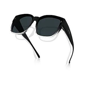 Meeloog Large Polarized Fit Over Glasses Sunglasses For Women Men, Oversized Trendy Square Shades For Driving Riding MST0110 (P1 Gradient Black Frame/Black Lens)