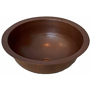 15" Round Copper Bathroom Sink Mexican Copper Bath Sink Pure Copper Hand Hammered Dual Mount Brown CPS06