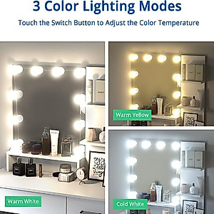 Makeup Vanity Table, Make Up Vanity Desk with Large Mirror and 10 LED Lights, Brightness Adjustable, Dresser Table Desk with Drawers & Shelves, Bedroom Vanitys Desk for Girls Women, White, New