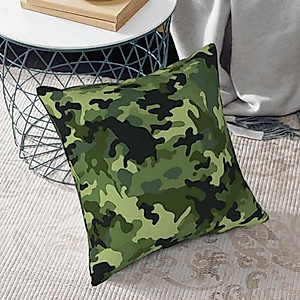 AdaNti Camo Green Print Corduroy Throw Pillow Covers Soft Square Throw Pillow Case Home Decorations for Bed Sofa Living Room 16"x16"