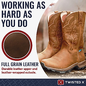 Twisted X Embroidered Women's Cowboy Hiker Boot D Toe 10", 8.5 (M), Brown