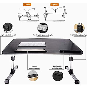 ZEMILY Portable Folding Laptop Stand Holder Study Table Desk Cooling Fan Foldable Computer Desk for Bed Sofa Tea Serving Table Stand
