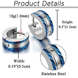 Aroncent Stainless Steel 3-8 Pairs Hoop Earrings Men Small Hoop Huggie Hinged Earrings Set for Men Women 4mm Gifts