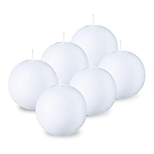 SPAAS Rustic White Round Candles - 3 Inch White Ball Candles - Use as Decorative Candles for Weddings, Celebrations, Holiday, and Home Decor - Set of 6 White Sphere Candles