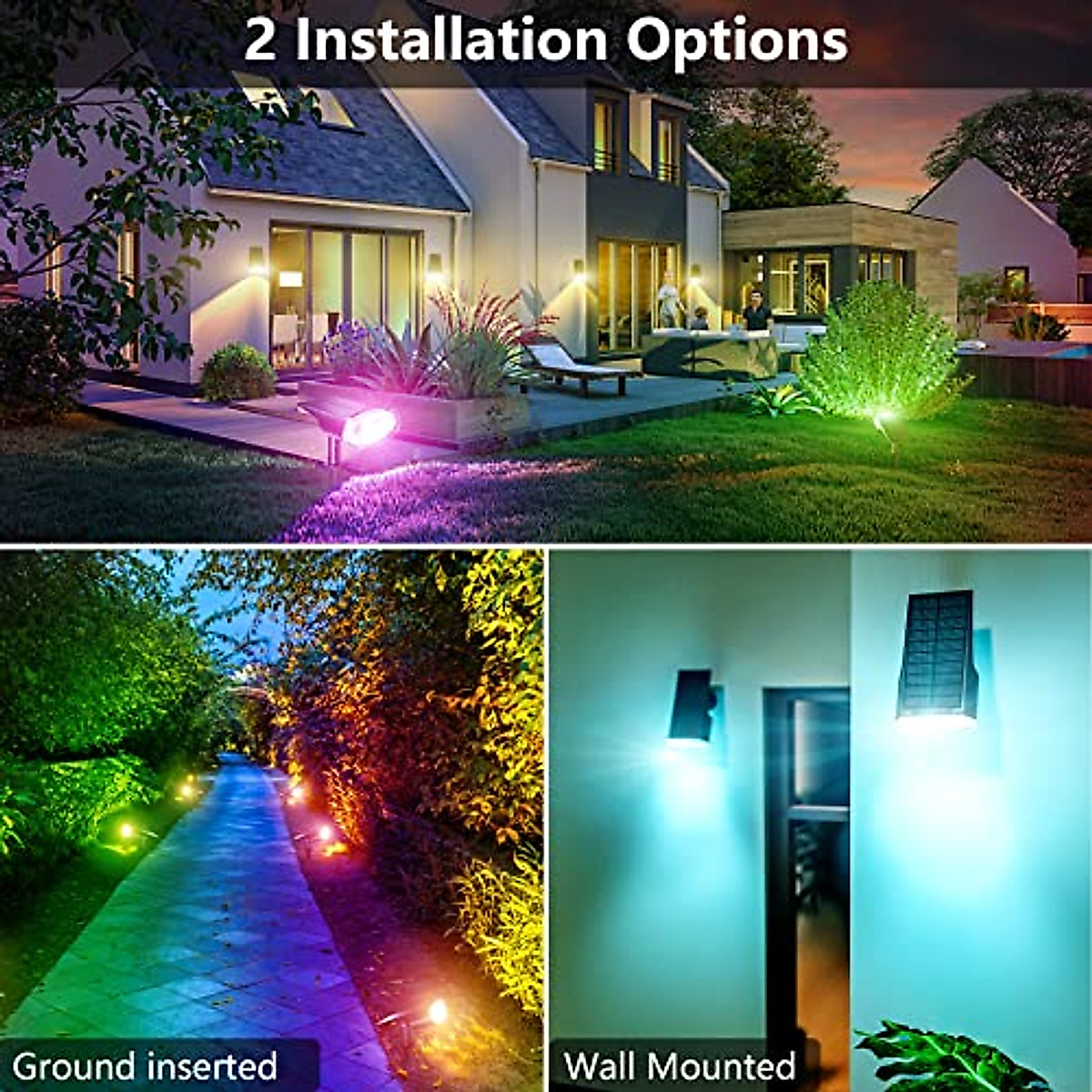 Anxbbo Solar Color Changing Spot Lights Outdoor, Waterproof 7 Colors16 LED Solar Landscape Spotlights, Solar Powered Multicolour Lights for Yard, Garden, Pathway, House, Christmas, 1 Pack