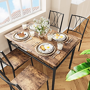 GAOMON Dining Table Set for 4, Kitchen Table and Chairs for 4, Dining Room Table Set with 4 Wood and Metal Chairs, Rectangular Kitchen Table Set for Small Space, Apartment, Studio, Rustic Brown
