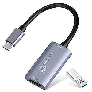 Guermok Video Capture Card, USB3.0 HDMI to USB C Audio Capture Card, 4K 1080P 60FPS Capture with Type-C Adapter Devices for Gaming Live Streaming, Video Recorder, Windows Mac OS System OBS Zoom